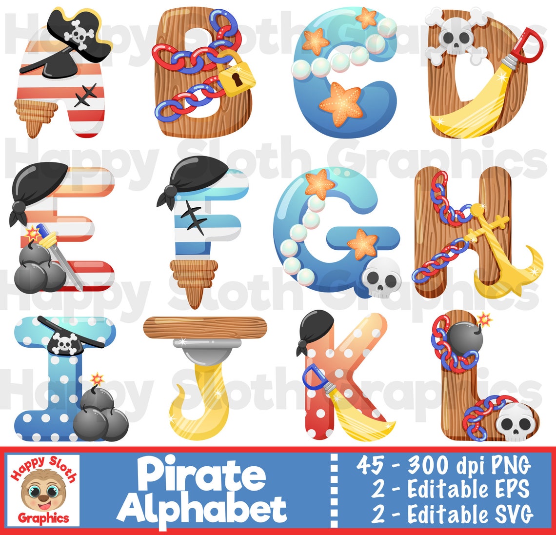Pirate Alphabet Alphabet Clipart Set, Personal and Commercial Use ...
