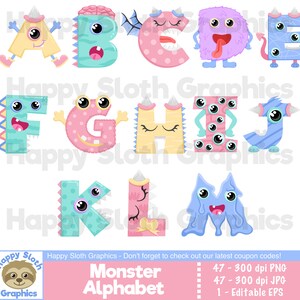 Pastel Monster Alphabet Clipart Set, Personal and Commercial Use Vector ...