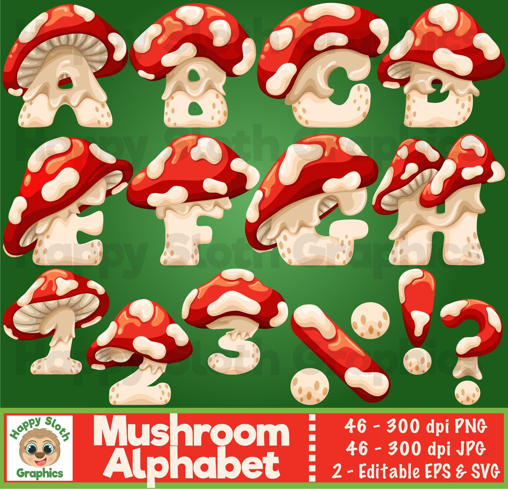 Mushroom Alphabet Clipart Set, Personal and Commercial Use Vector ...