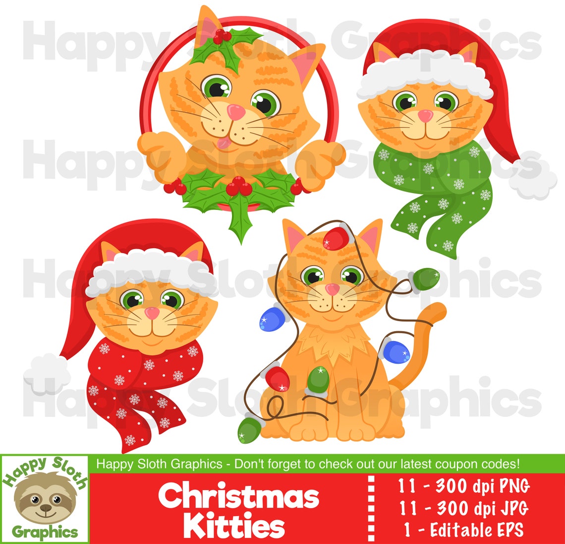 Christmas Kitties Clipart Set, Personal and Commercial Use Vector, Cat ...