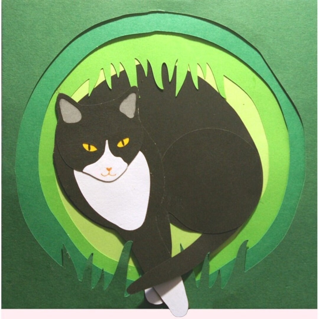Card the Cat in the Meadow / Cut Papers / Cat Card / Black and White ...
