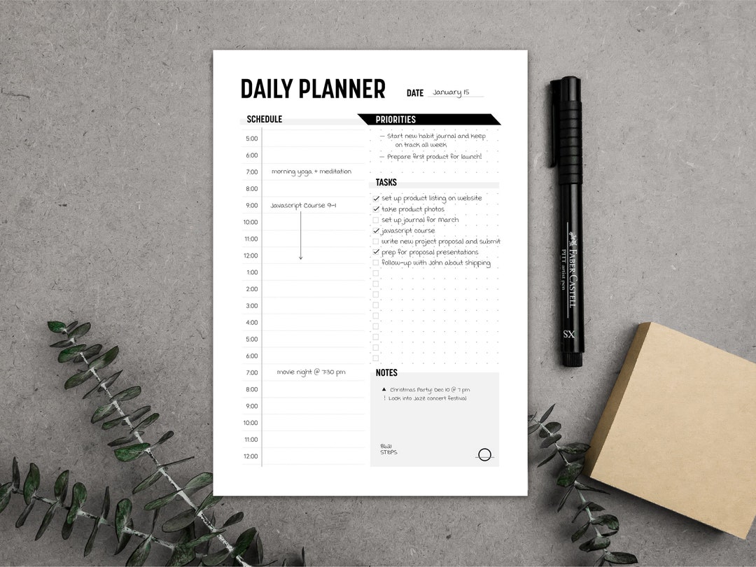 Minimalist Daily Planner PRINTABLE // Undated Planner // Productivity ...