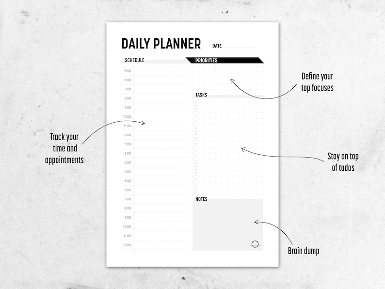 Minimalist Daily Planner PRINTABLE // Undated Planner // - Etsy