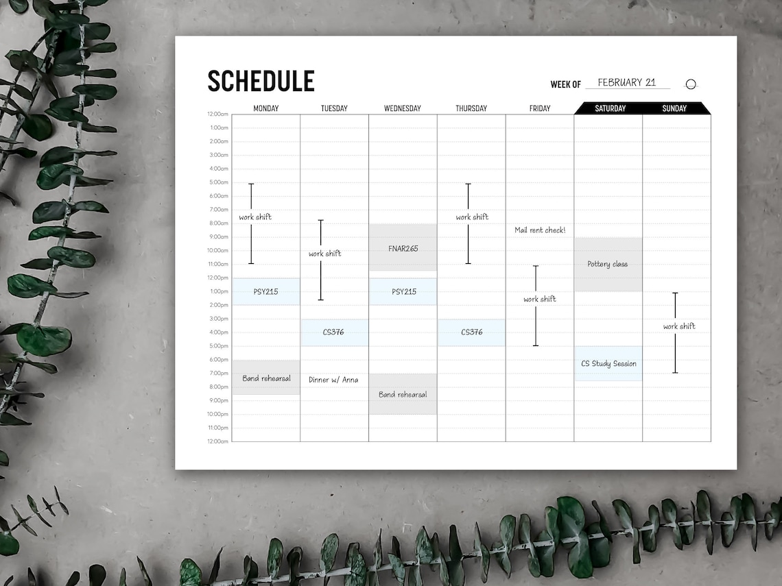 Time Blocking Weekly Planner PRINTABLE // Undated Weekly | Etsy