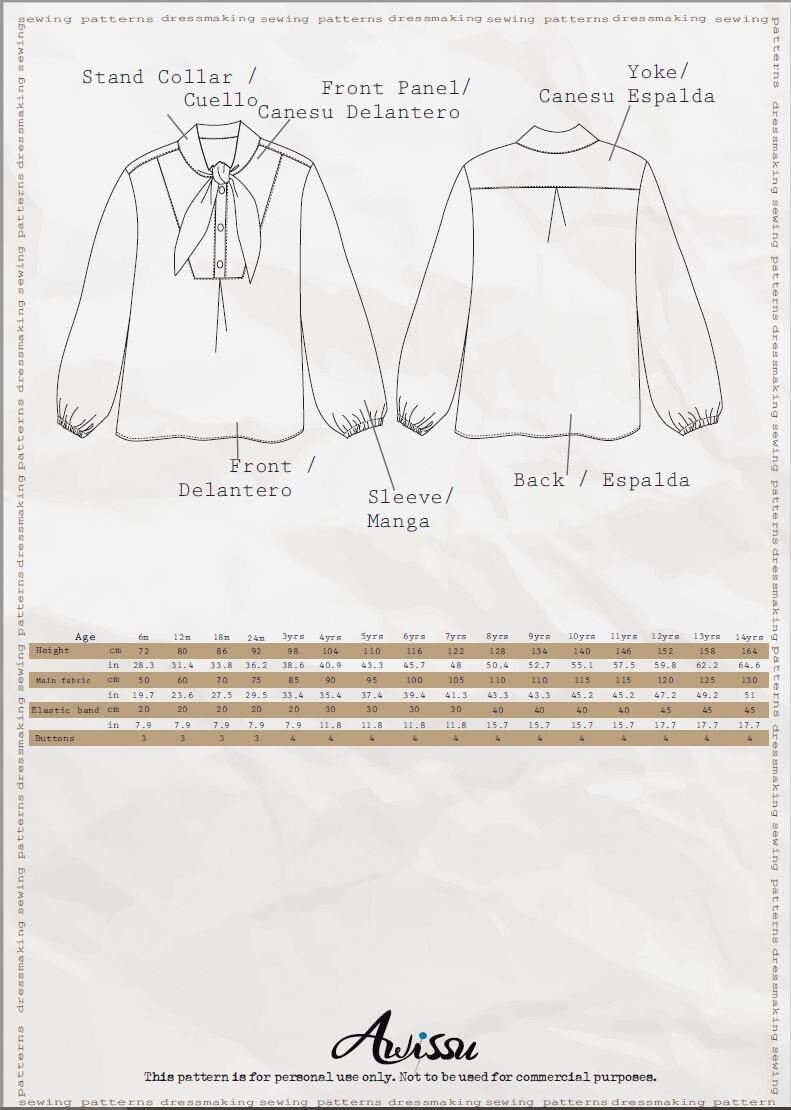 DIY Bow Collar Blouse Sewing Pattern for Girls - Ages 6 Months to 14 ...