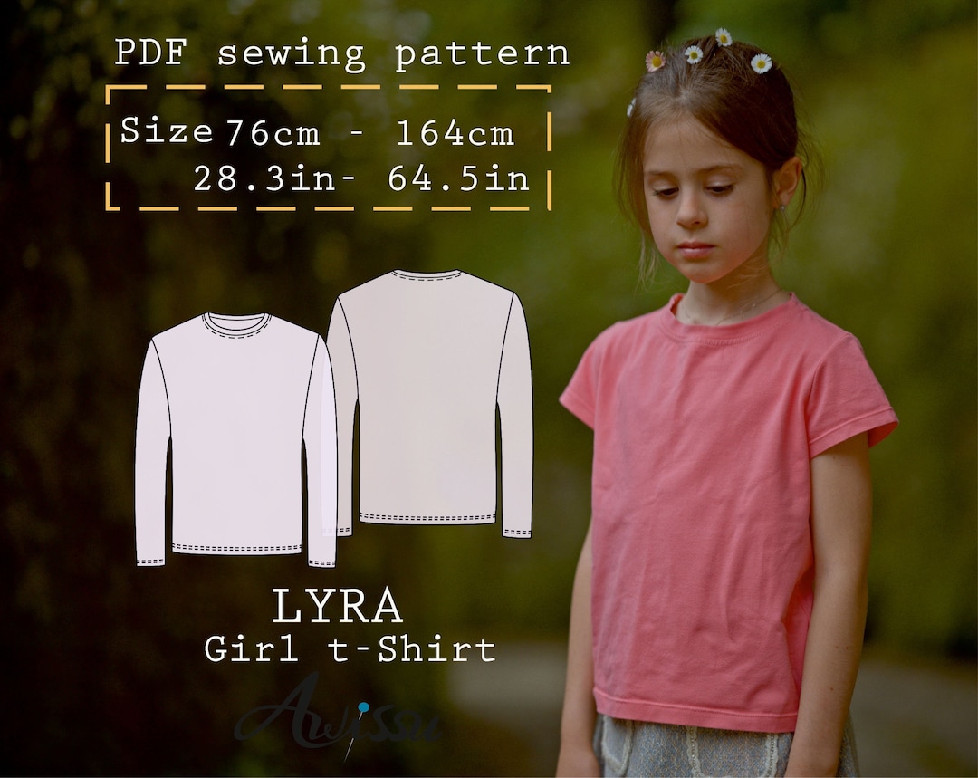Girls' T-shirt Sewing Pattern: Lyra Long & Short Sleeve (PDF Pattern ...