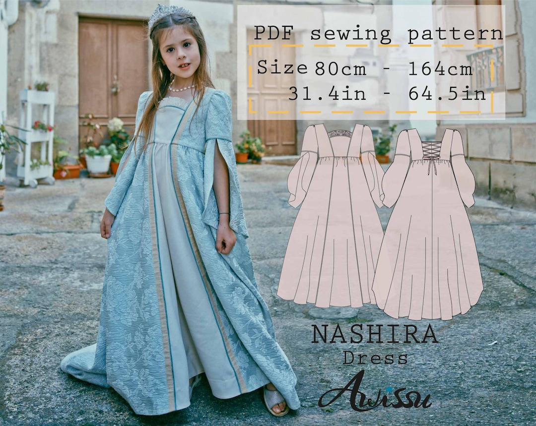 Medieval Dress Sewing Pattern PDF, Princess Gown With Bell Sleeves for ...