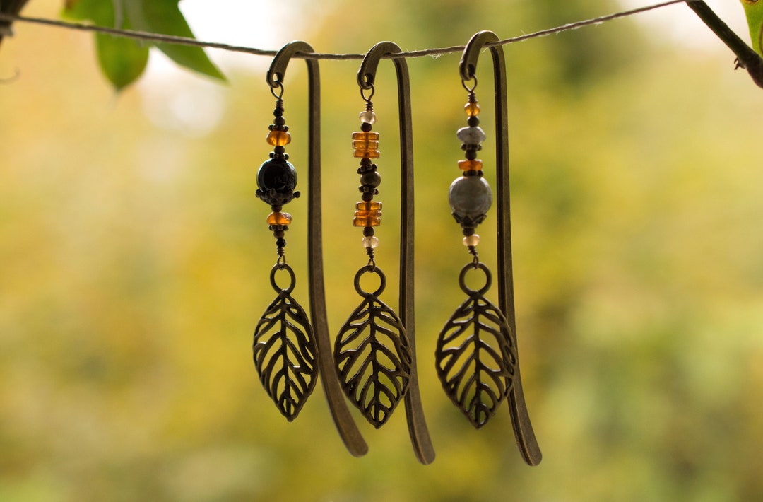 Bronze-colored Metal Bookmarks and Stones Elvish Poems - Etsy
