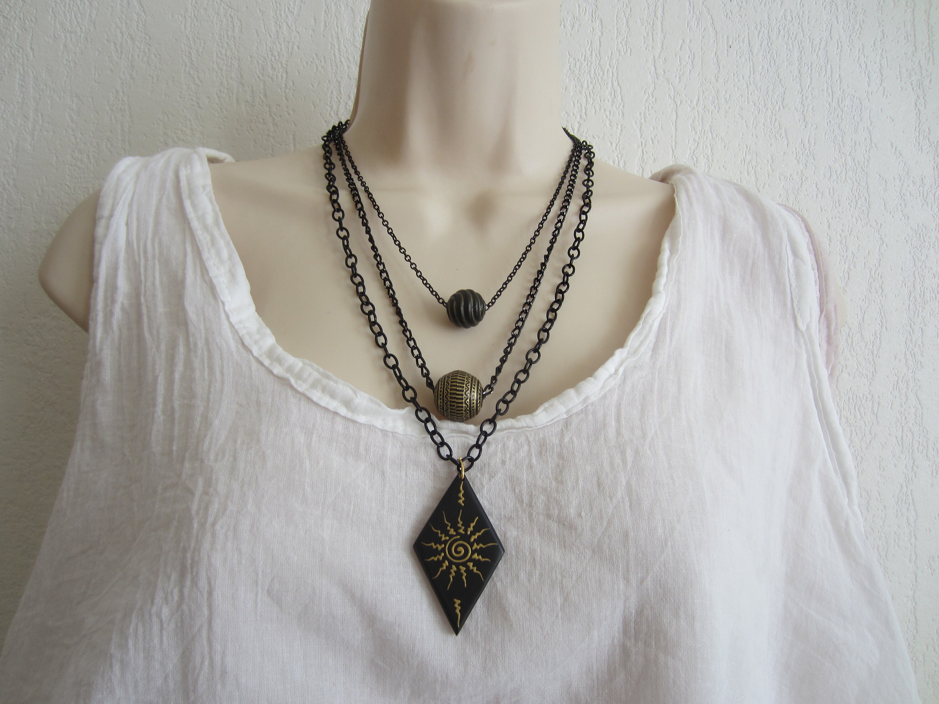 Multi-row Necklace Black and Gold - Etsy