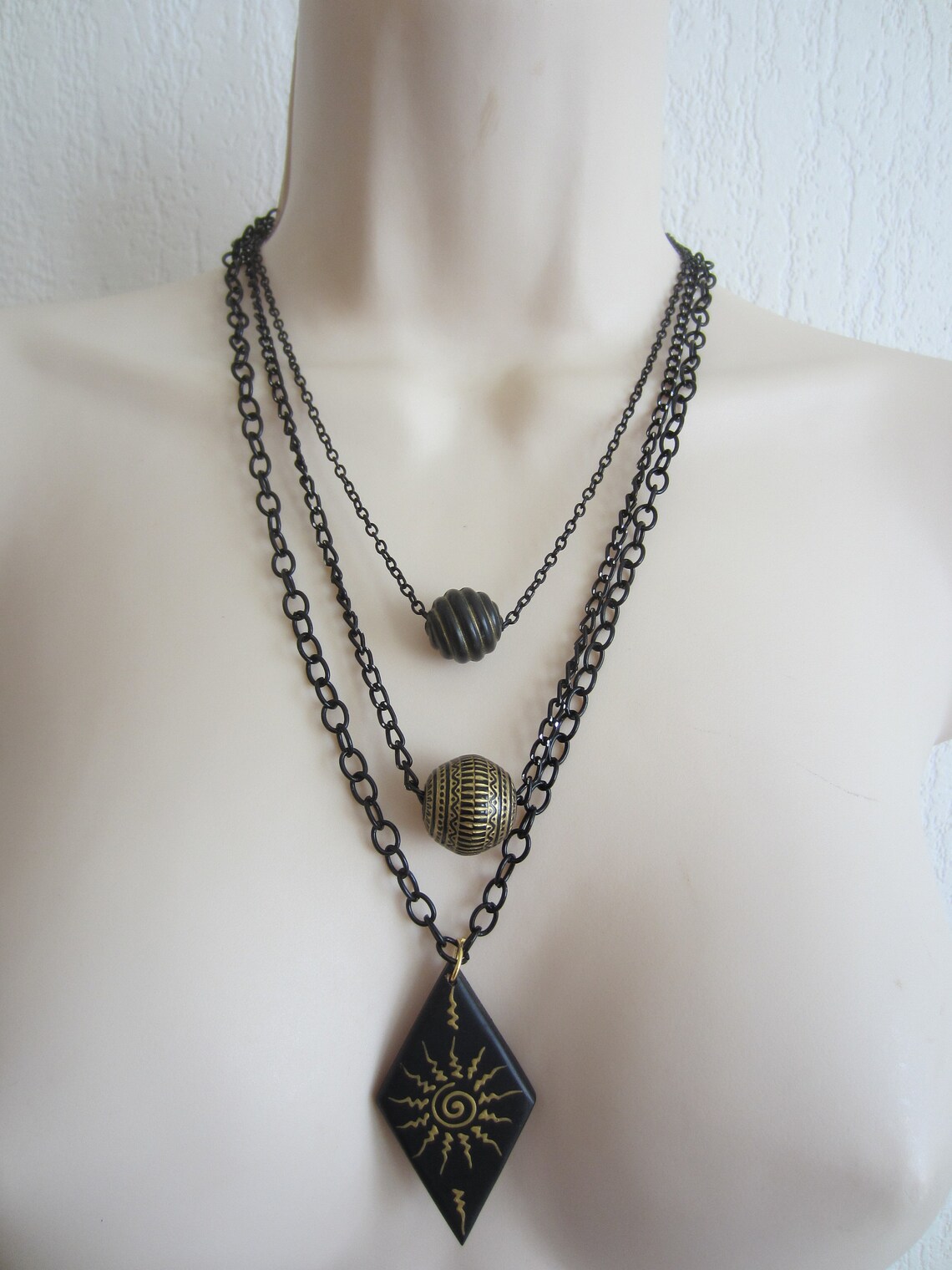Multi-row Necklace Black and Gold - Etsy