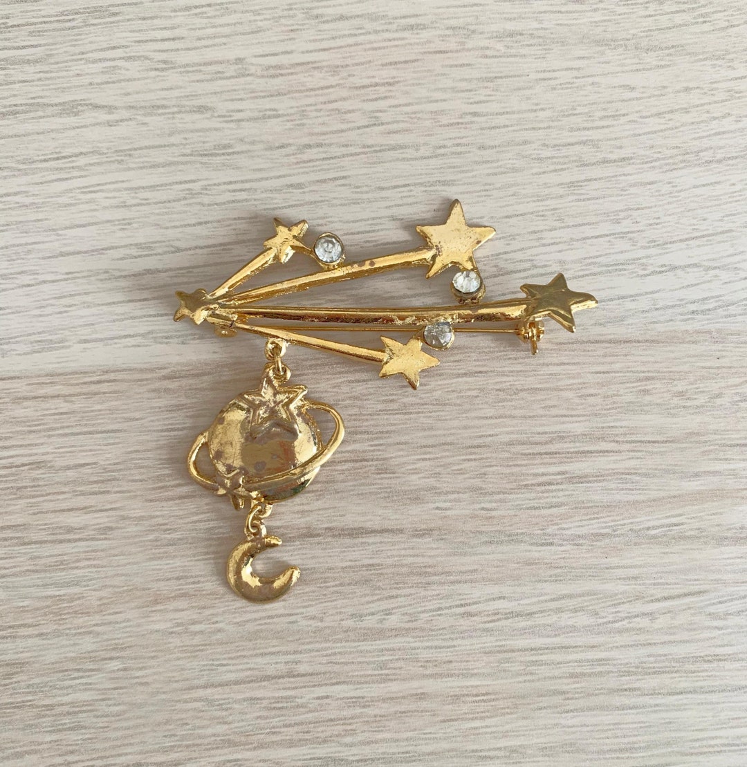 Retro Vintage 80s Gold Round Circle Planet Crescent Moon Stars Rod ...