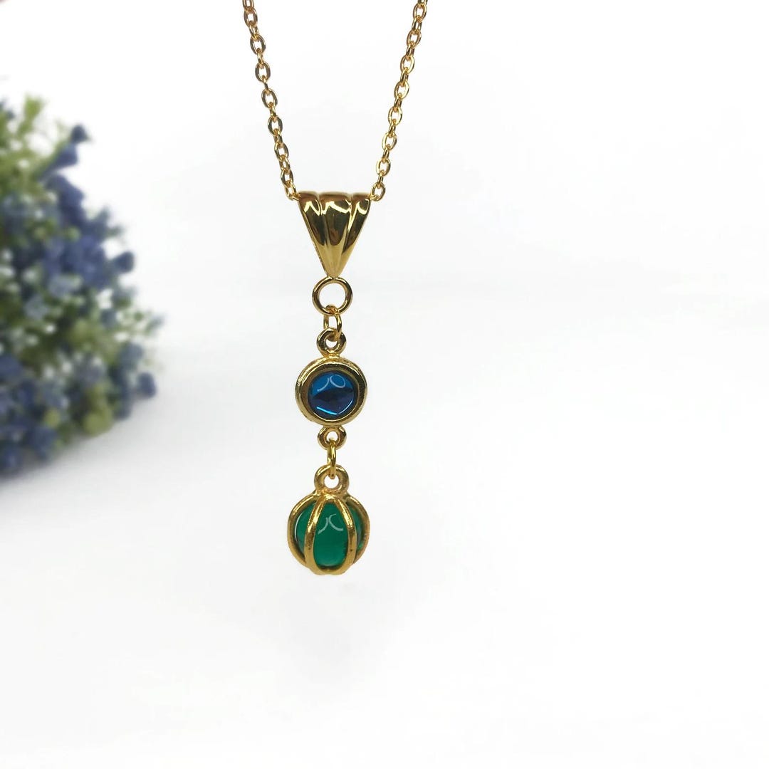 Gold Plated Green Blue Red Crystal Sphere Statement Drop Necklace - Etsy