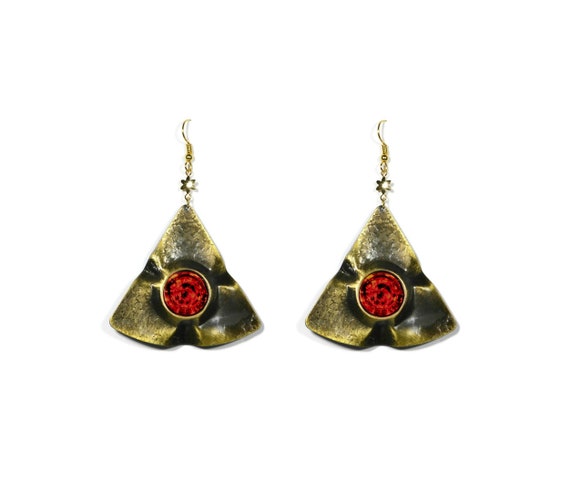 Vintage Retro 80s Bronze Gold Dark Red Triangle Star … - Gem