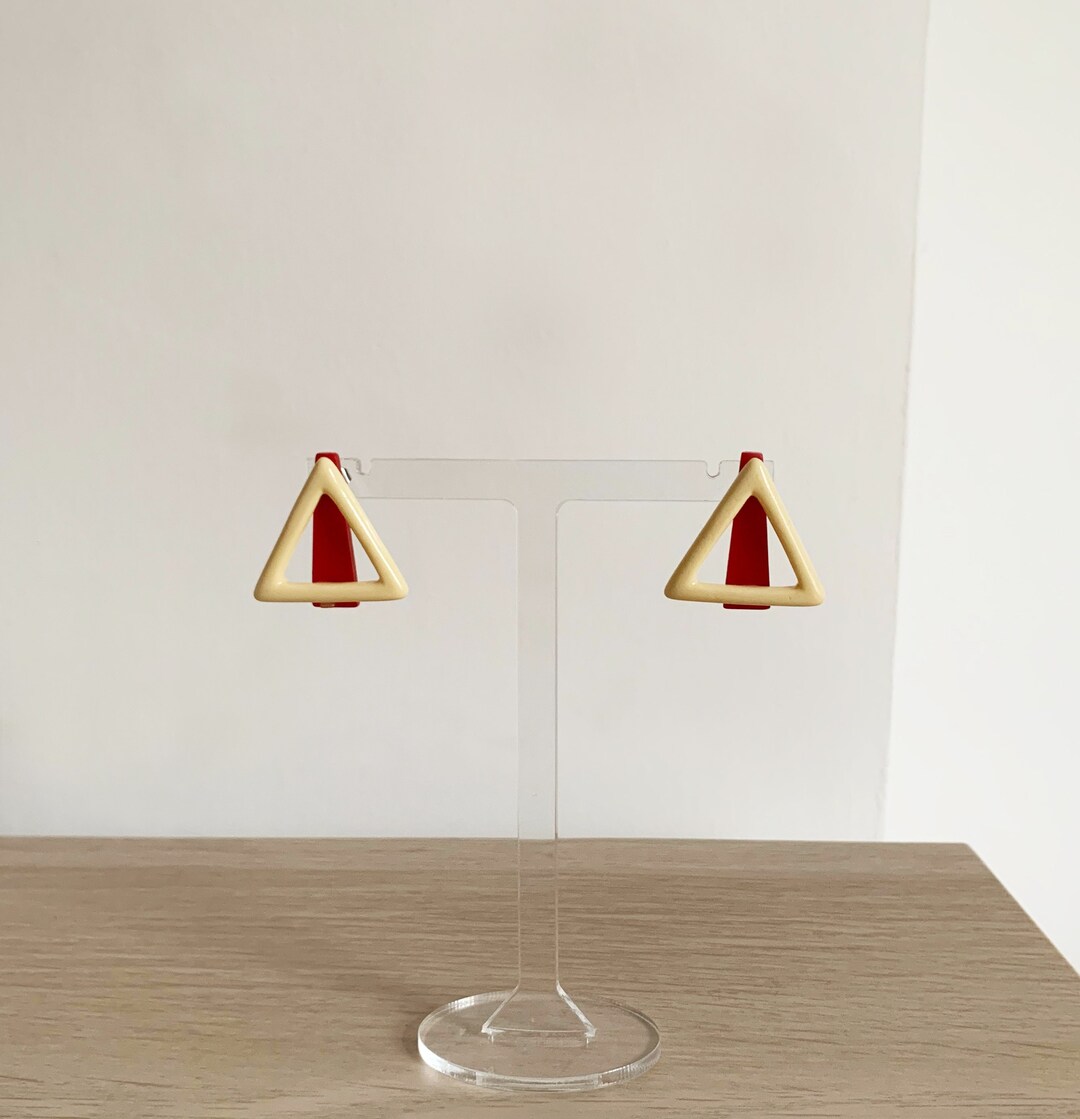 Vintage Retro 80s Pale Beige Red Triangle Trapezoid Rod Bar Geometric ...