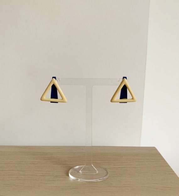 Vintage Retro 80s Pale Beige Dark Blue Triangle Trape… - Gem