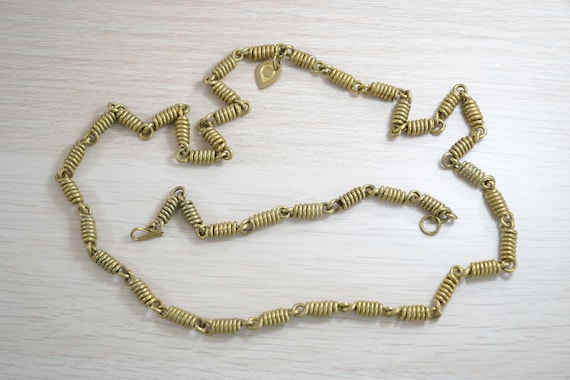 Vintage Retro 80s Bronze Spring Coil Chain Barrel Bru… - Gem