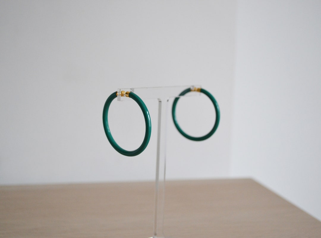 Vintage Retro 80s Dark Green Gold Round Circle Smooth Thick - Etsy