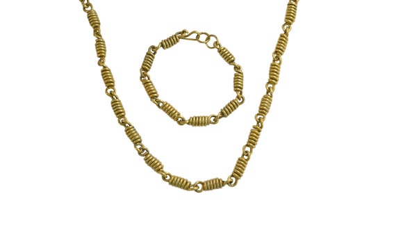 Vintage Retro 80s Bronze Spring Coil Chain Barrel Bru… - Gem