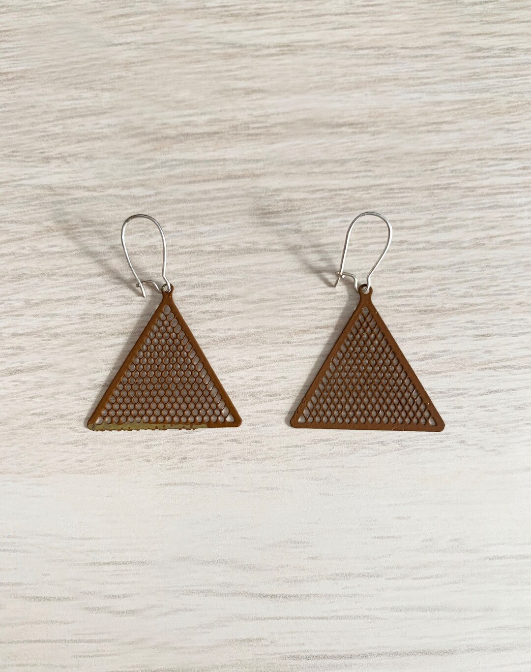 Vintage Retro 80s Brown Triangle Mesh Hole Pattern Cut Out Flat Summer ...