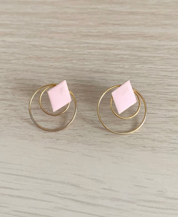 Vintage Retro 80s Gold Pale Pink Diamond Shape Polygo… - Gem