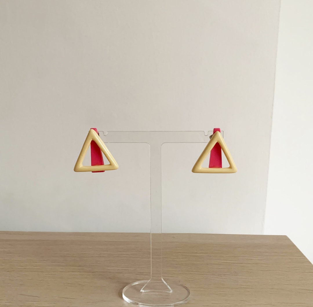 Vintage Retro 80s Pale Beige Pink Triangle Trapezoid Rod Bar Geometric ...