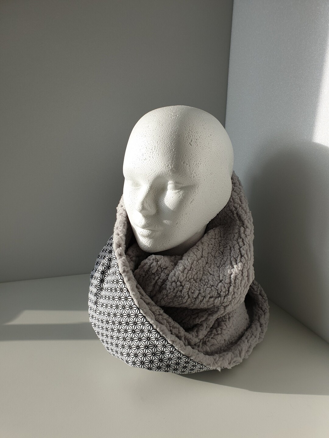 Snood - Soft Neck Warmer - Gray Comforter and White and Black Japanese ...