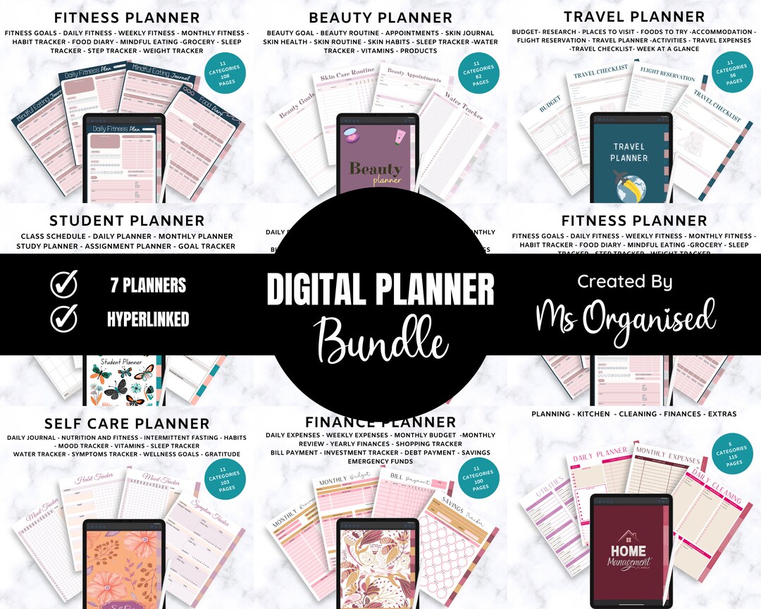 Digital Planner Template Bundle hyperlinked Fitness Self - Etsy UK