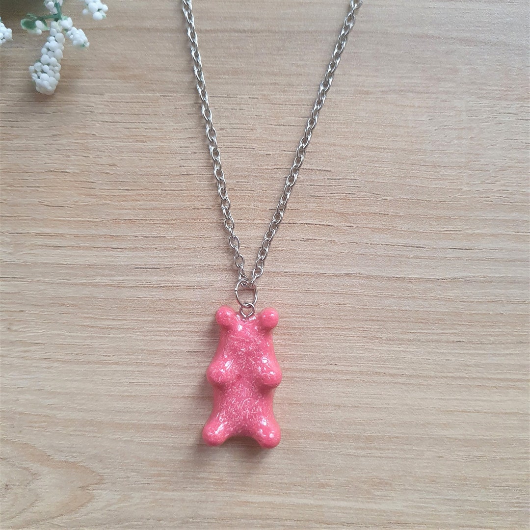 Resin Teddy Bear Necklace With Adjustable Stainless Steel - Etsy