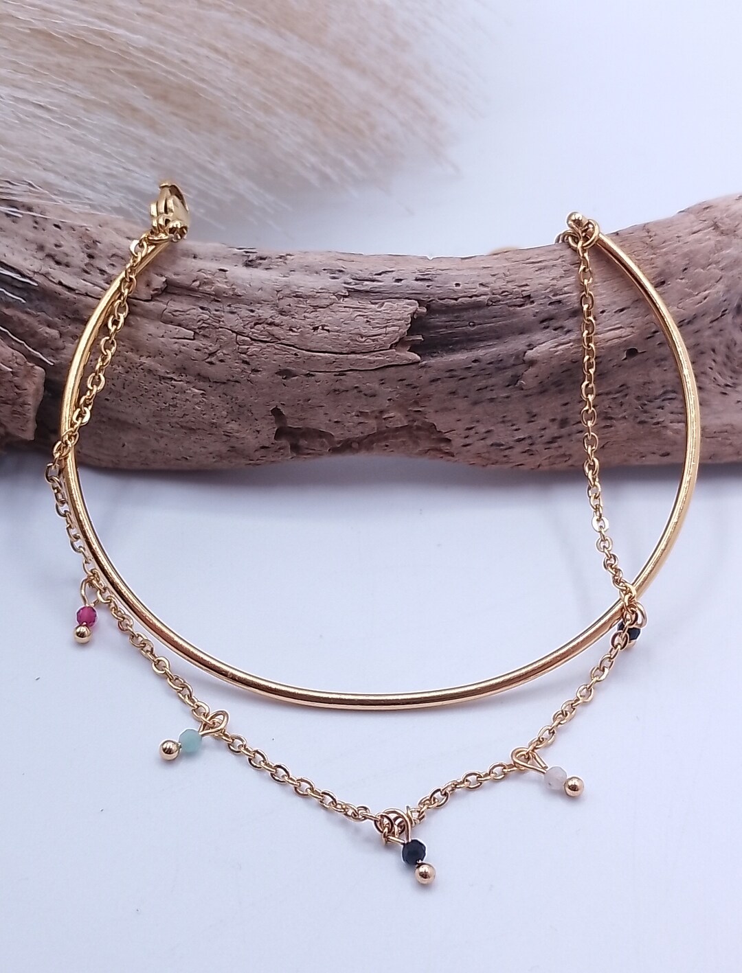 Two Row Bracelet in Gold Stainless Steel - Etsy