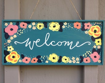 Floral welcome sign | Etsy