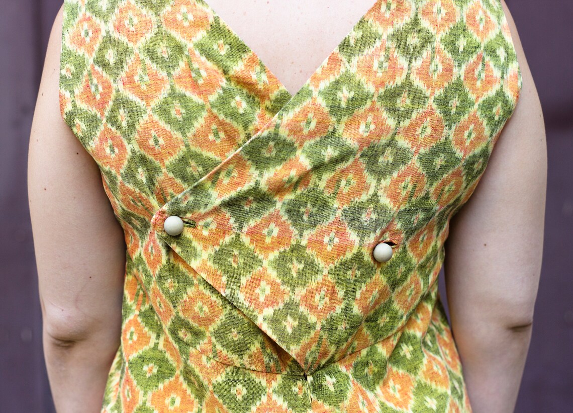 60s Geometrical Pattern Mini Dress / Vintage Yellow Dress / Geometric ...