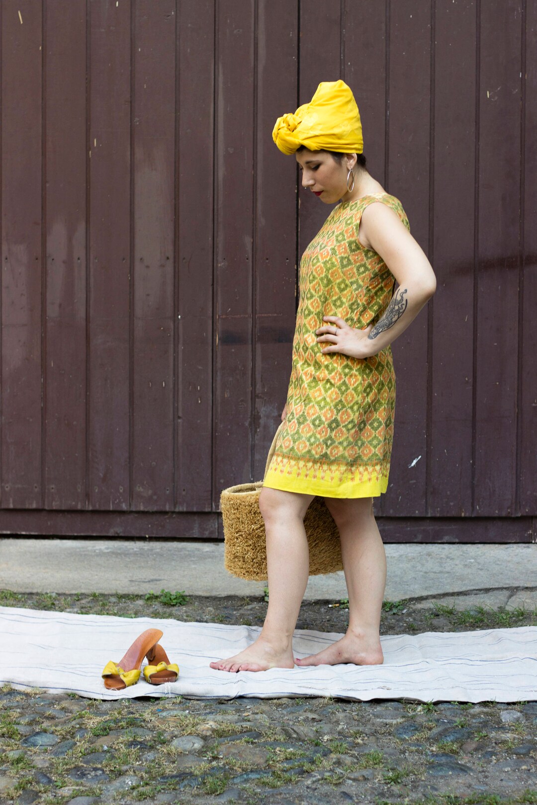 60s Geometrical Pattern Mini Dress / Vintage Yellow Dress / Geometric ...