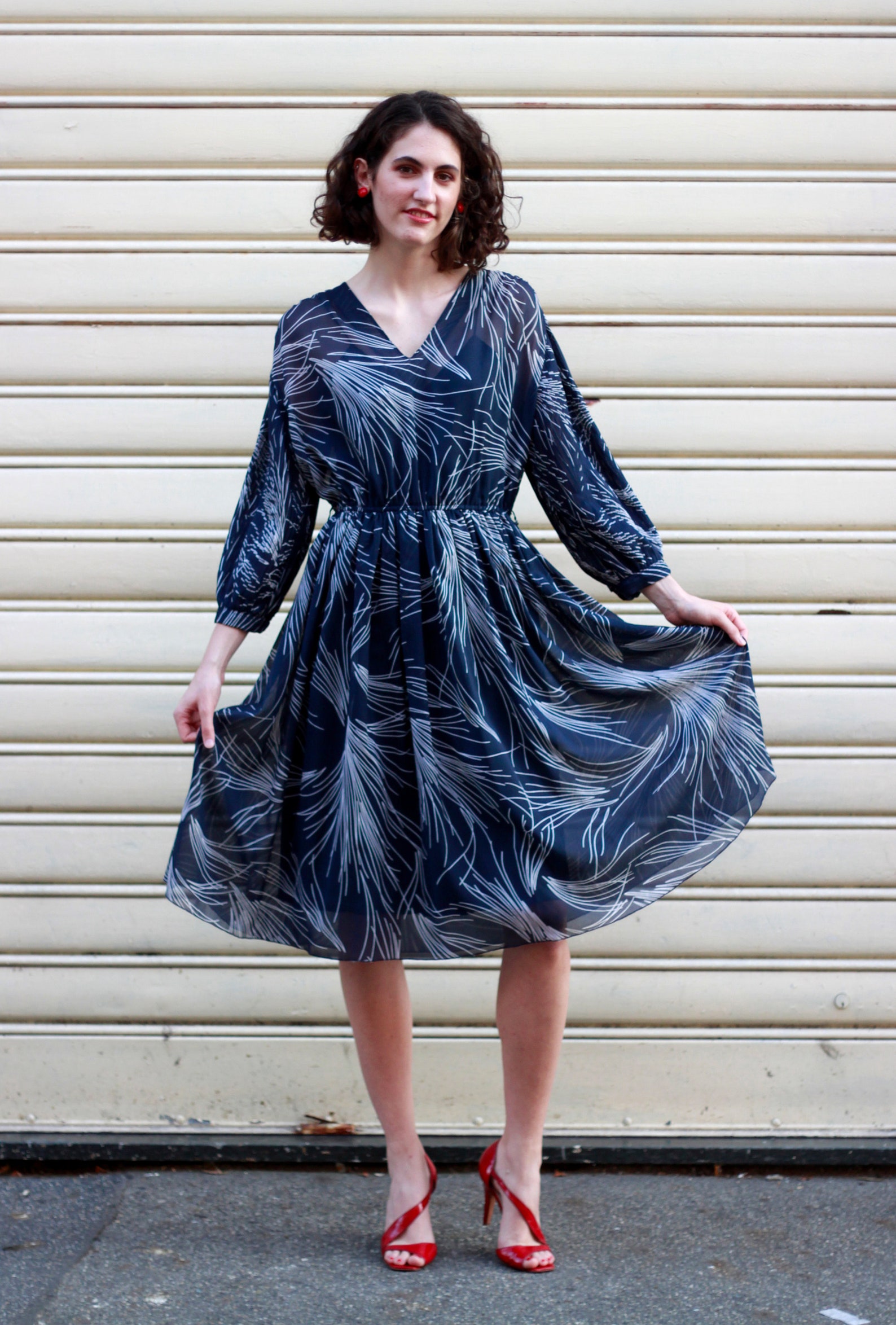 90s Abstract Pattern Blue Dress / White Pattern / Formal Dress / 90's ...