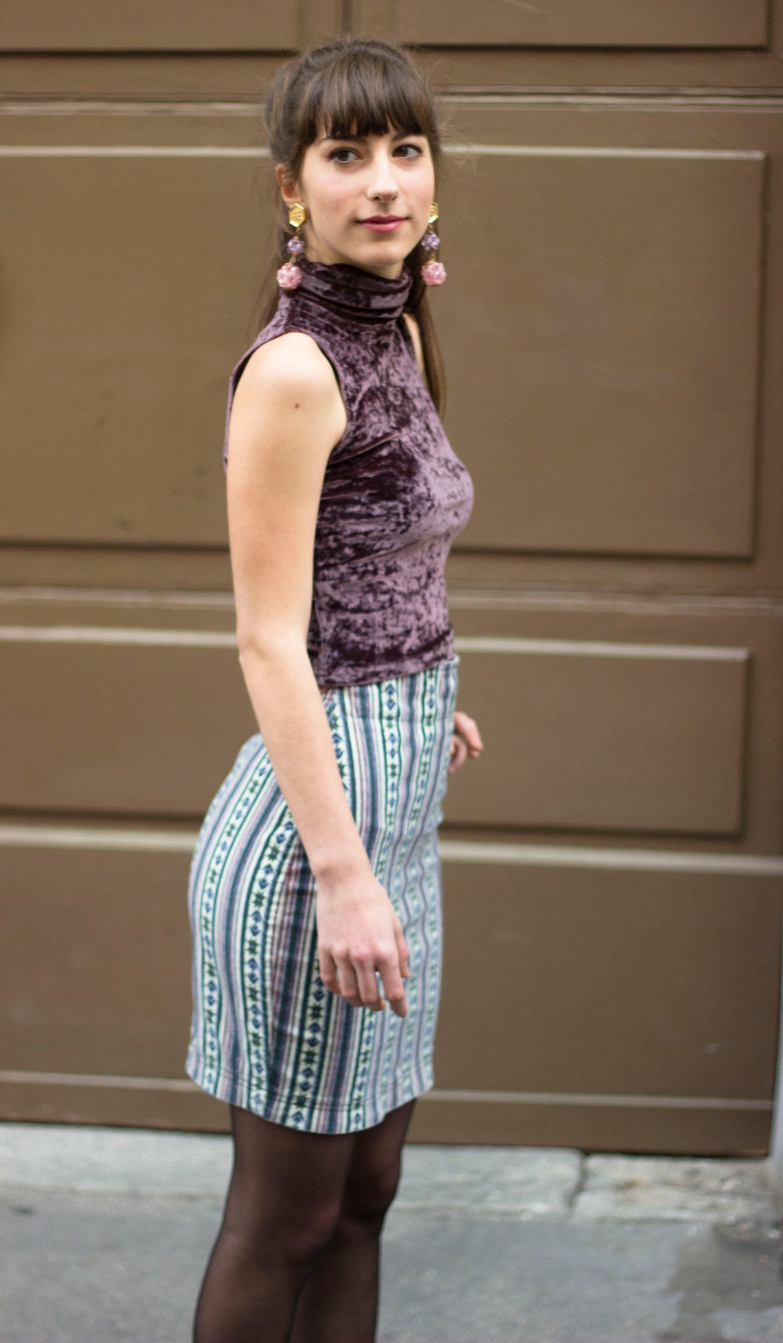 80s Mini Skirt / High-waisted Skirt / Geometrical Pattern / Vintage ...