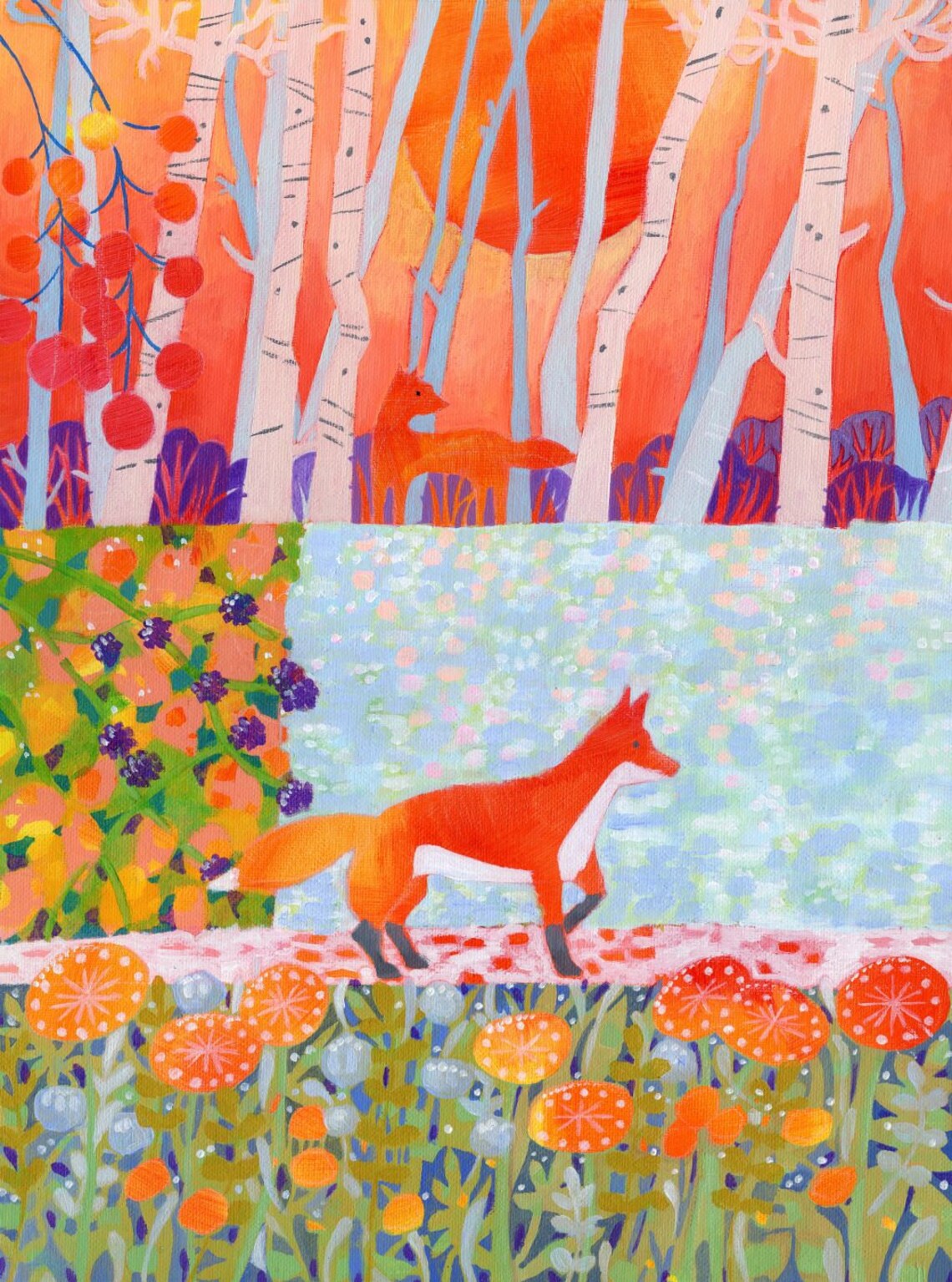 Foxes Art Print Fox Illustration Giclee Print Autumn - Etsy