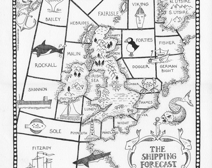 The Shipping Forecast Hand Drawn Art Print Home Decor Illustration Wall ...