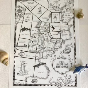 The Shipping Forecast Hand Drawn Art Print - Home Decor - Illustration ...