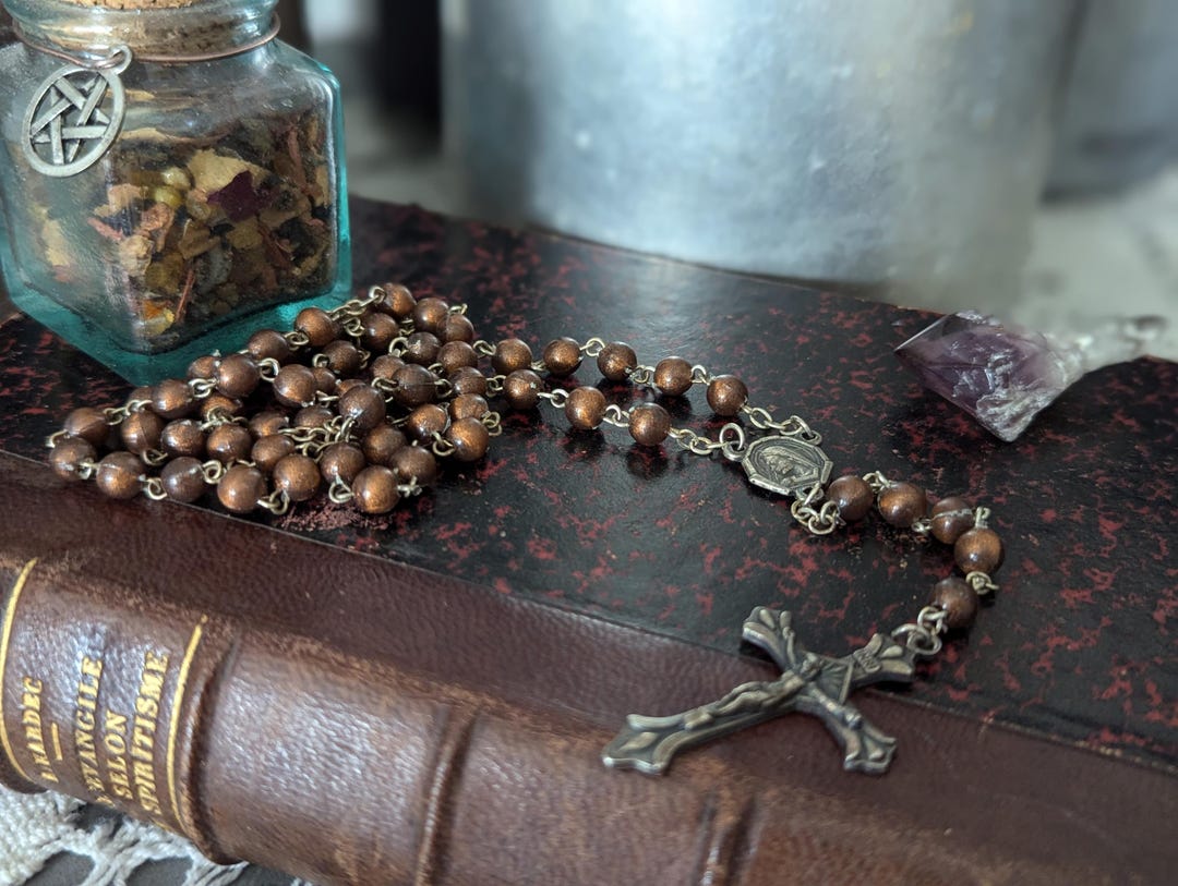 Antique French Rosary Brown Chaplet & Silver Cross Crucifix Vintage ...