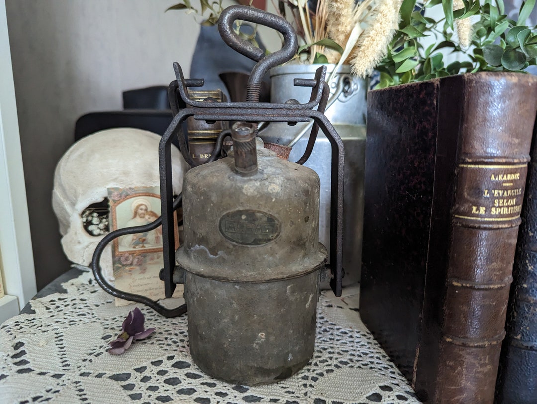 Miner's Lamp, Acetylene Lantern, Gas Lamp, Carbide Lamp, Vintage French ...