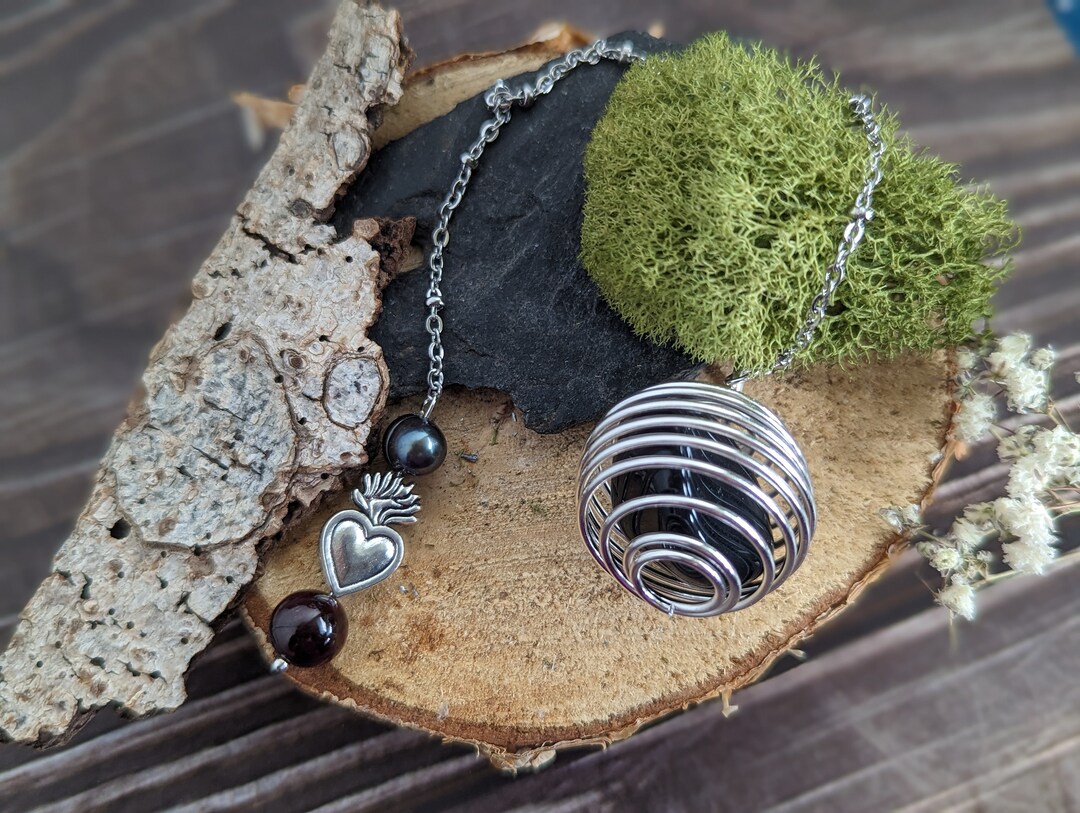 Ex-voto Pendulum Obsidian Garnet Black Freshwater Pearl Divination ...
