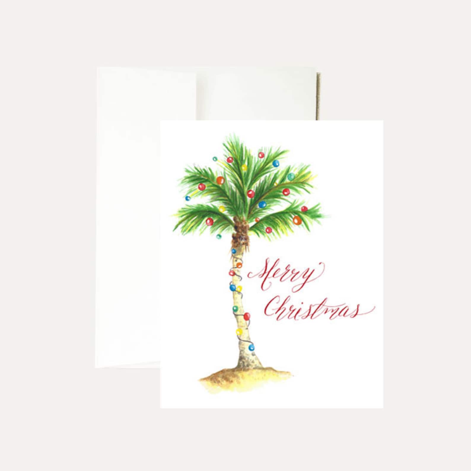 Palm Tree Watercolor Christmas Greeting Card - Beach Painting ...