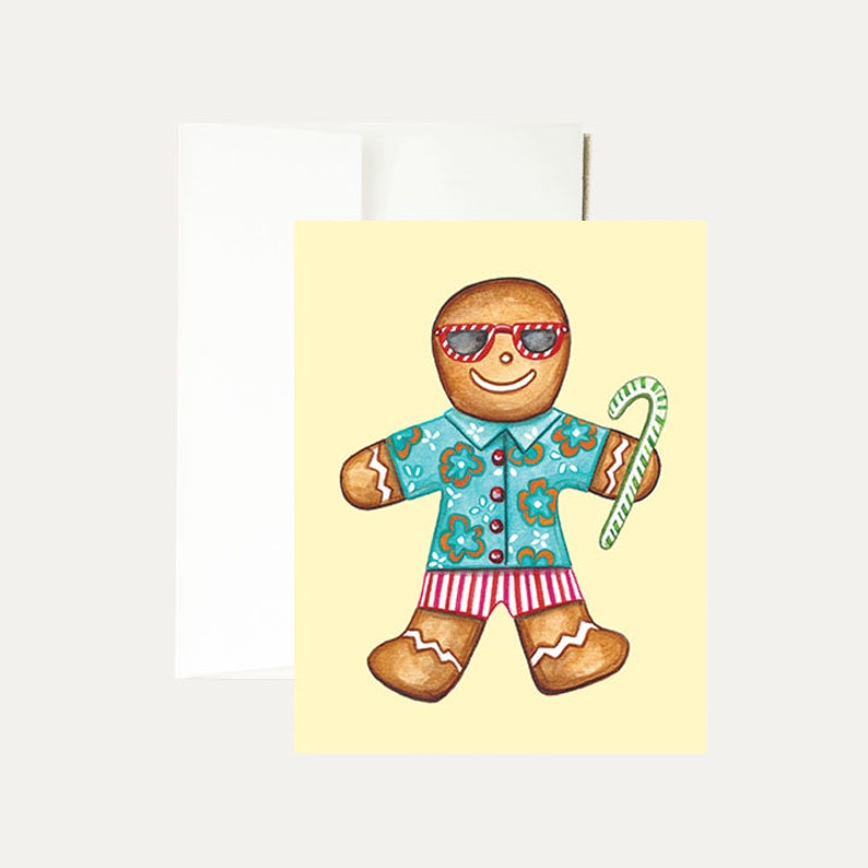 Gingerbread Man Christmas Greeting Card - Beach Painting - Tropical ...