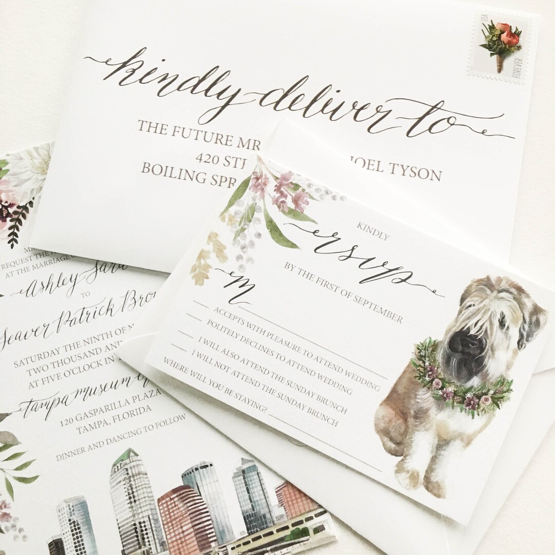 Watercolor Dog Wedding Invite - Custom Dog Wedding Stationery - Dog ...