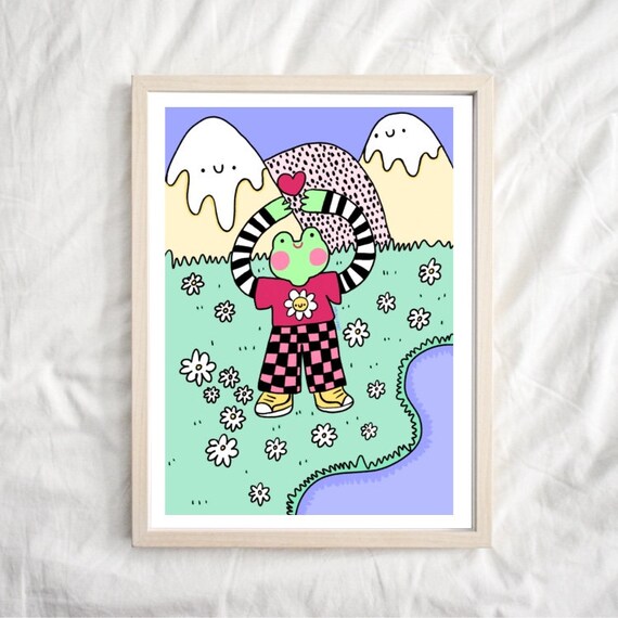 Froggie Art Illustration Print cute Wall Art Decor Daily - Etsy