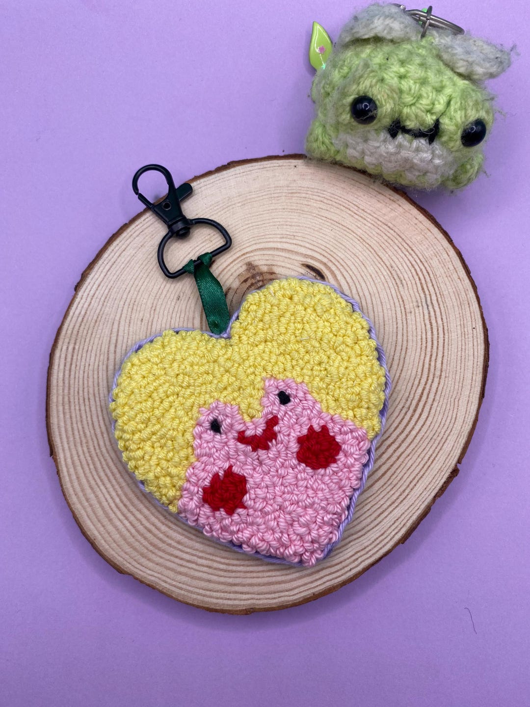 Froggy Heart Punchneedle Embroidery Keyring Bag Charm Accessory - Etsy