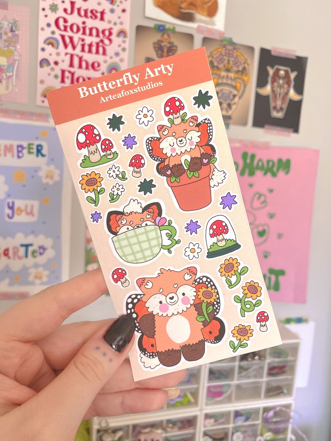 Butterfly Arty Fox Sticker Sheet planner Journal Bujo Decco Stickers ...