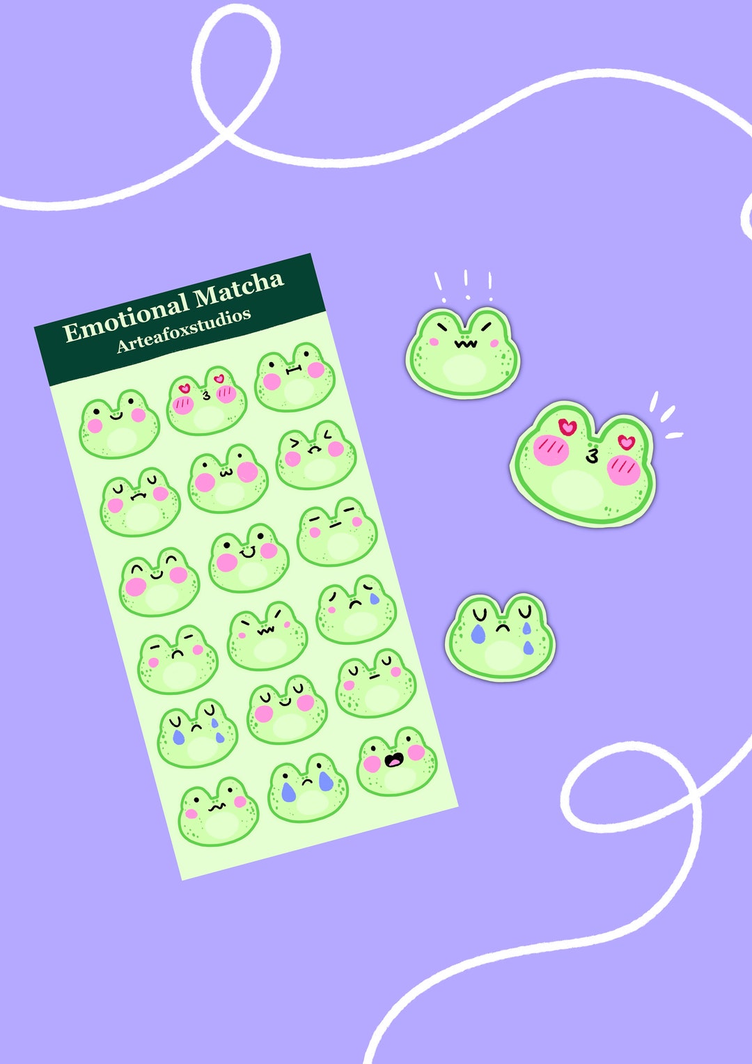 Froggy Matcha Emote Emoji Character Sticker Sheet Soft Matte - Etsy