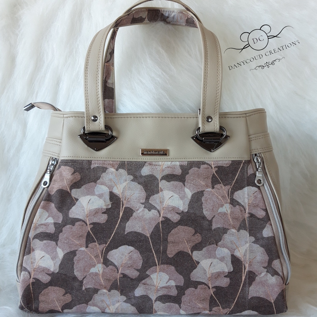 Handbag With Handles, in Beige Skai and Matching Fabric, Model the ...
