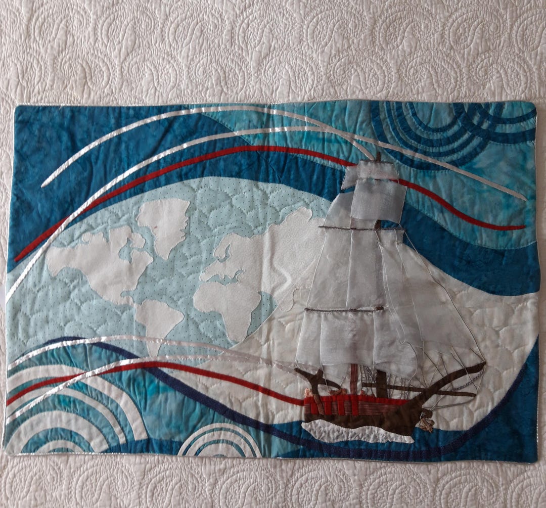 Patchwork Fabric Painting Depicting a Sailboat on the Sea - Etsy