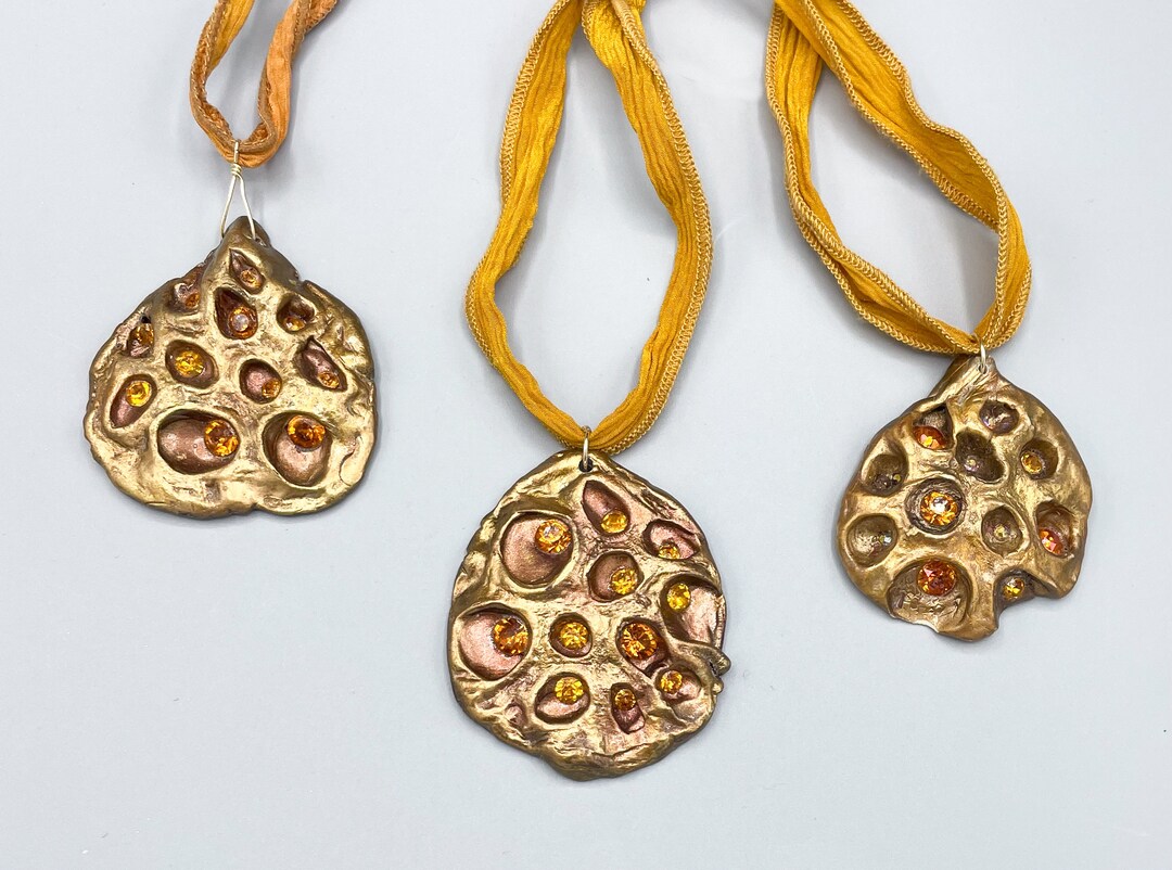 Handcrafted Art Clay Focal Lightweight Pendant With Silk Ribbon for ...